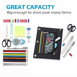 Sooez Pencil Pouch for 3 Ring Binder, 2 Pack Fabric Binder Pouch with 2 Pockets, Pencil Bags with Zipper and Reinforced Grommets, Pencil Cases for Binder