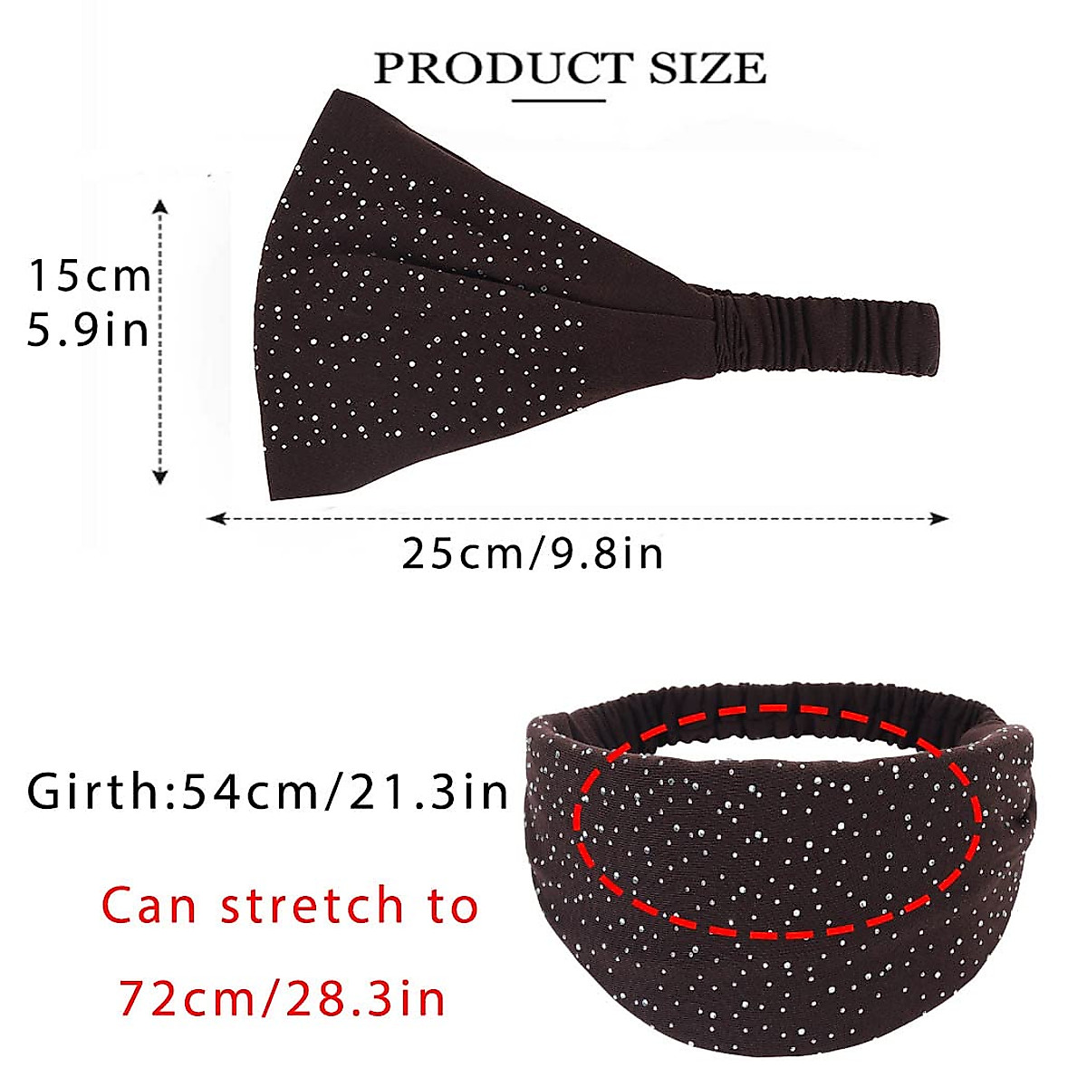 CAKURE Crystal Wide Headbands Rhinestone Head Bands Black Turban Headband Elastic African Head Wraps Sport Hair Bands for Women and Girls Pack of 3