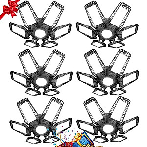 6 Pack LED Garage Lights 200W, 20000lm Shop Lights Bright 6 Leaf Deformable Garage Lights Ceiling Led,6500K Daylight Adjustable Folding Garage Lighting Bulb Fixture E26/E27 for Garage,Workshop