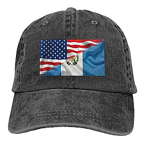 Half American Half Guatemala Flag Adult Cowboy Hat Unisex Trucker Dad Hat Adjustable Casual Sports Sun Hat for Mens Womens Black, One Size