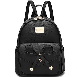 I IHAYNER Girls Bowknot Small Leather Backpack Cute Backpacks for Girls Mini Backpack Purse for Women Mini Backpack for Girls Black