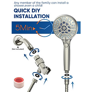 Pavezo High Pressure Handheld Shower Head with Filter, ON/OFF Switch Pause Button, 10-mode Shower Head with Hard Water Softener Filters, SS Hose, Anti-clog & Powerful Clean Tile & Pets, Brushed Nickel