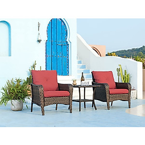 HUMMUH Outdoor Wicker Patio Chairs Set of 2 with Side Table,PE Rattan Bistro Table and Chairs for Yard Backyard Lawn Porch