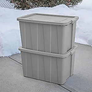 Sterilite Tuff1 30 Gallon Plastic Stackable Temperature and Impact Resilient Basement/Garage/Attic Storage Tote Container Bin with Lid, Gray (8 Pack)