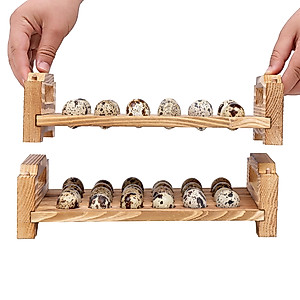 Wooden Quail Pigeon Egg Holder Countertop, 2-Tier Quail Pigeon Egg Storage Trays Stackable for 48 Fresh Eggs, Quail Egg Organizer Rustic Kitchen Decoration, Egg Container Rack