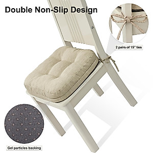 Shinnwa Chair Cushions for Dining Chairs 4 Pack, Tufted Memory Foam Kitchen Seat Cushions, Non-Slip Chair Pads with Ties, 16.5” x 16.5” x 3.5”, Beige, Set of 4