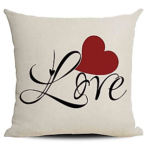 CARROLL Set of 4 Pillow Covers,Simple Love Valentine's Day Wedding Decoration Home Outdoor Garden Decor Square Sofa Bedroom Pillow Cover Linen Cushion Cover, 18x18 Inch