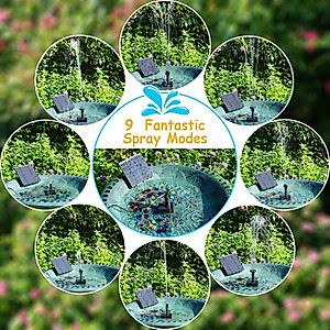 GAIZERL Solar Fountain Kits, 2024 Upgrade 1.8W Glass Panel Solar Water Pumps, Adjustable Small Solar Powered Bird Bath Fountain Pump with 9.84ft Cable, 9 Nozzles for Garden, Humingbirds, DIY Fountains