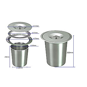 Kitchen Cabinet Countertop Built-in Stainless Steel Trash Can 8L Embedded Trash Bin Trash Chute with Lid