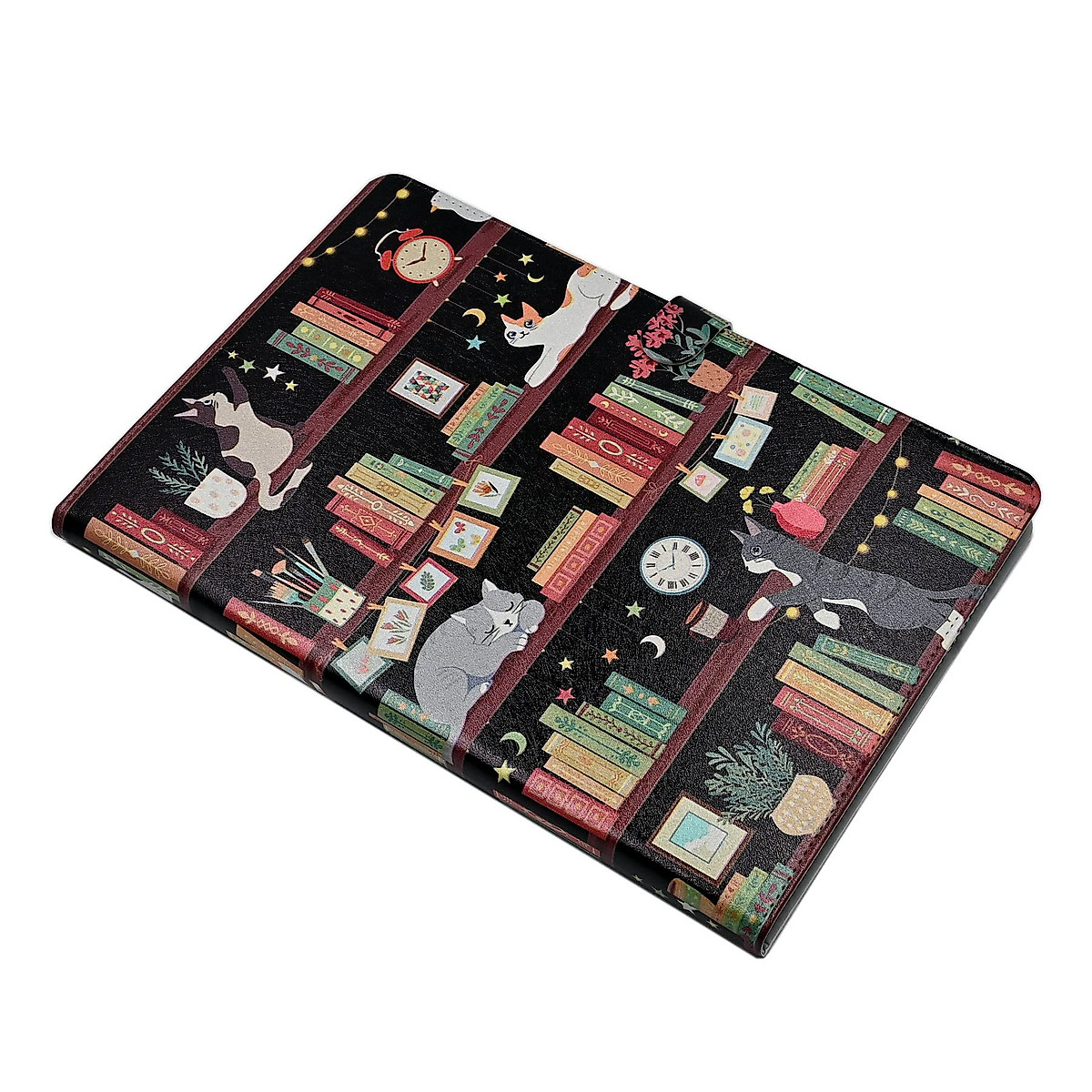 YOYOYX Case for All-New Kindle Fire HD 10 & 10 Plus Tablet (11th Generation, 2021 Release), Book Lovers Design PU Leather Folio Multi-Angle Stand TPU Back Cover, Cat Bookshelf