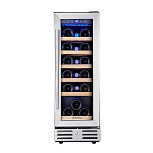 Kalamera Mini Fridge 18 Bottle - 12 inch Wine Cooler Refrigerator, Built-in or Freestanding, with Stainless Steel & Double-Layer Tempered Glass Door, and Temperature Memory Function Wine Fridge