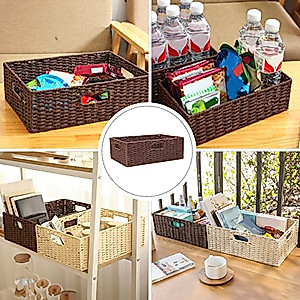 Housoutil Decorative Bins Tote Hand Pantry Country Shelf Living Organizer Room Rectangular Multifunctional Weave Cloth Style Nesting Picnic Sundries Seagrass Home Basket with Container Made