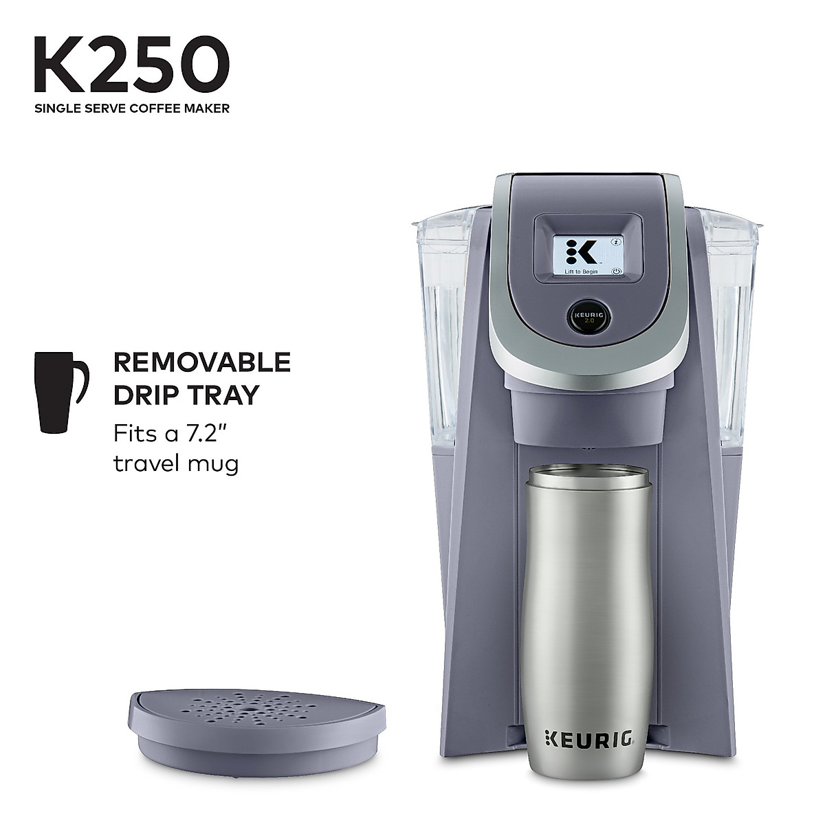 Keurig K250 Coffee Maker, Single Serve K-Cup Pod Coffee Brewer, With Strength Control, Plum Grey