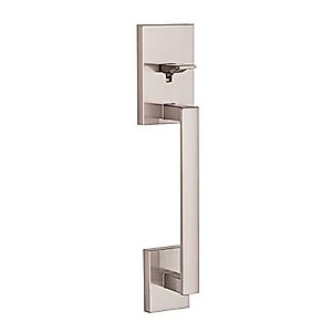 Kwikset 98150-012 San Clemente Handle with Interior Halifax Lever Featuring Microban Antimicrobial Product Protection, Satin Nickel Front Door Hardware Does Not Include a Deadbolt