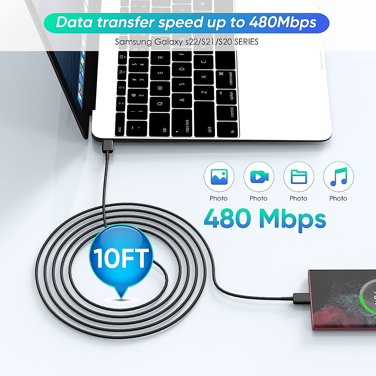 10FT Long Samsung Charger Fast Charging Cord & 2Pack 25W USB-C Super Fast Charging Black PD/PPS Wall Charger Type-C Block for Samsung Galaxy S23/S22/S22 Ultra/S22/S21/Note20/iPhone 15/Plus/Pro/Pro Max