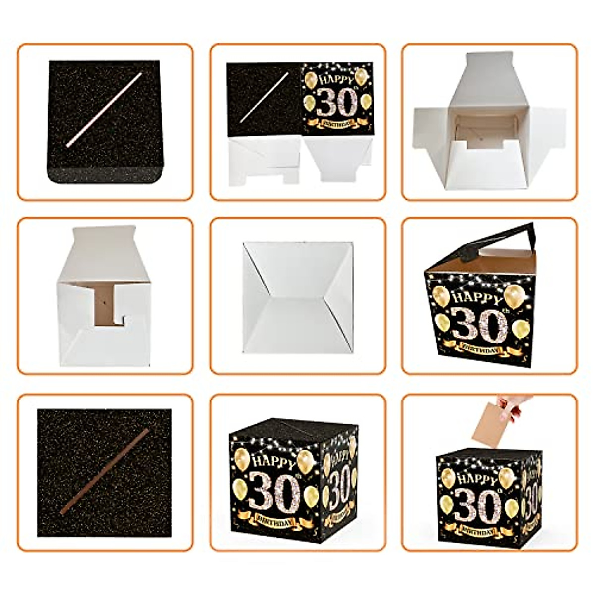 30th Black Gold Birthday Cards Box - 30 Year Birthday Party Decorations for bday Gift or Money Receiving Card Box, Birthday Activities Supplies - gold005
