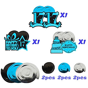 Happy 17th Birthday Hanging Swirls Stars Confetti Cheers to 17 Years Old Bday Hello 17 Theme Decorations Ceiling Hanging Sign Decor for Boys Girls 17th Birthday Party Supplies Navy Blue and Black
