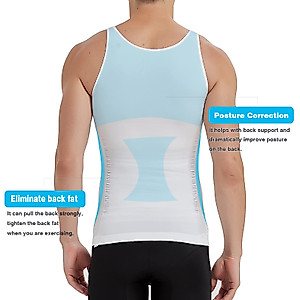 KOCLES Mens Athletic Compression Shirt Slimming Body Shaper Tank Top Abs Abdomen Slim Vest Undershirt (White, Large)