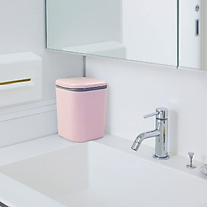 Vababa Mini Plastic Waste Can, 2 L/0.5 Gallon Push-Button Trash Can, Pink