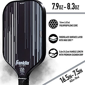 Franklin Sports Pro Pickleball Paddle - Pro Tournament Pickleball Paddle with MaxGrit Technology - Signature Series Signature Pickleball Paddle 16mm - Black