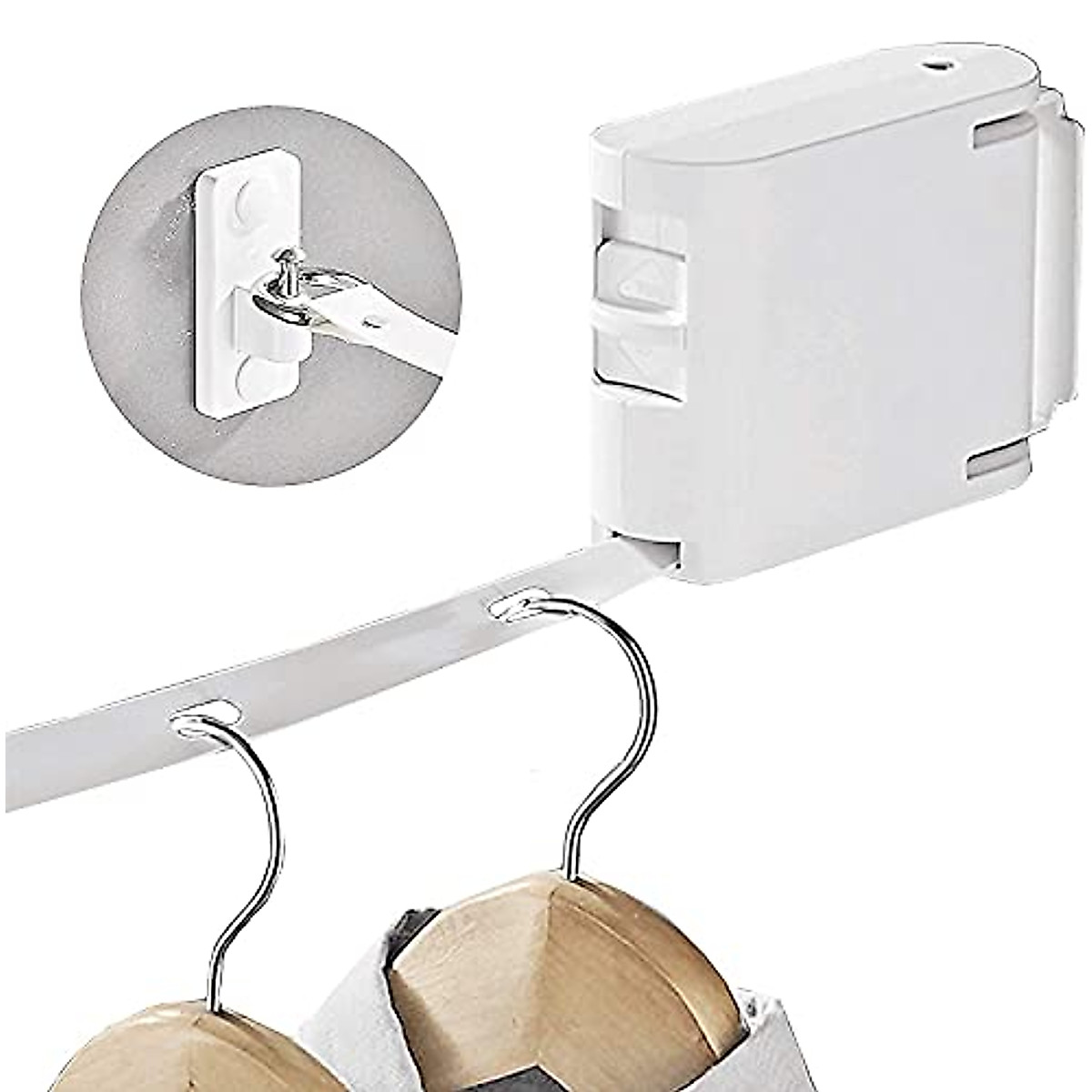ABHILWY Retractable Clothesline Clothes Line Retracting Outdoor/Indoor, Heavy Duty Adjustable Drying Rope Wire Dryer Widened Belt, Self Adhesive Wall Mount Case with 29 Windproof Hanging Holes White