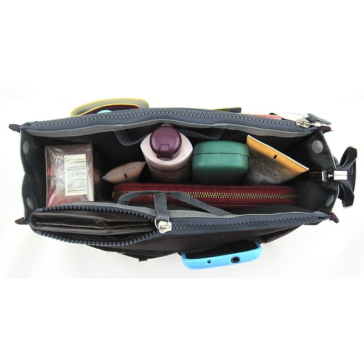 Periea Chelsy Purse Organizer Insert with Handles & 13 Pockets - 3 Sizes (Burgundy, Medium)