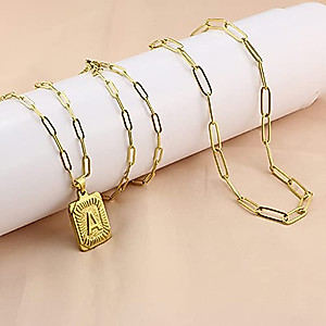 JoycuFF Neclaceses for Teens Paperclip Gold Planted Stainless Steel Chain Pendant Necklace Jewelry Gifts for Mother Daughter Sister Square Letter S