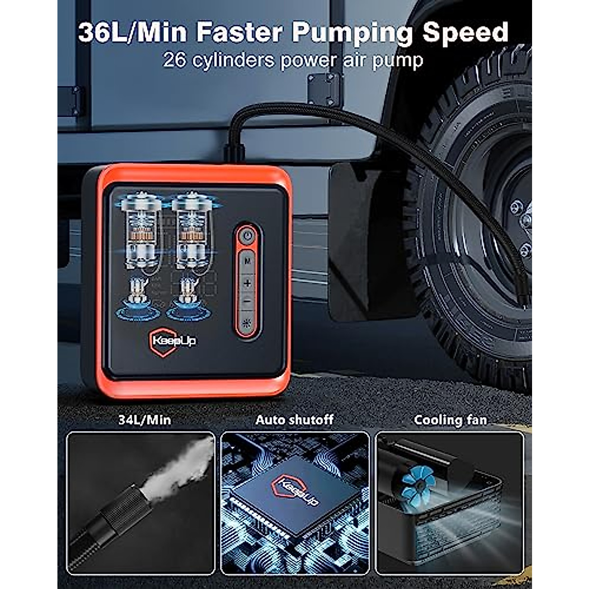 Tire Inflator Portable Air Compressor - KEEPUP 150 PSI Cordless Air Pump with 10000mAh Rechargeable Battery for Car Tires Ebike Motorcycles Bicycles Balls