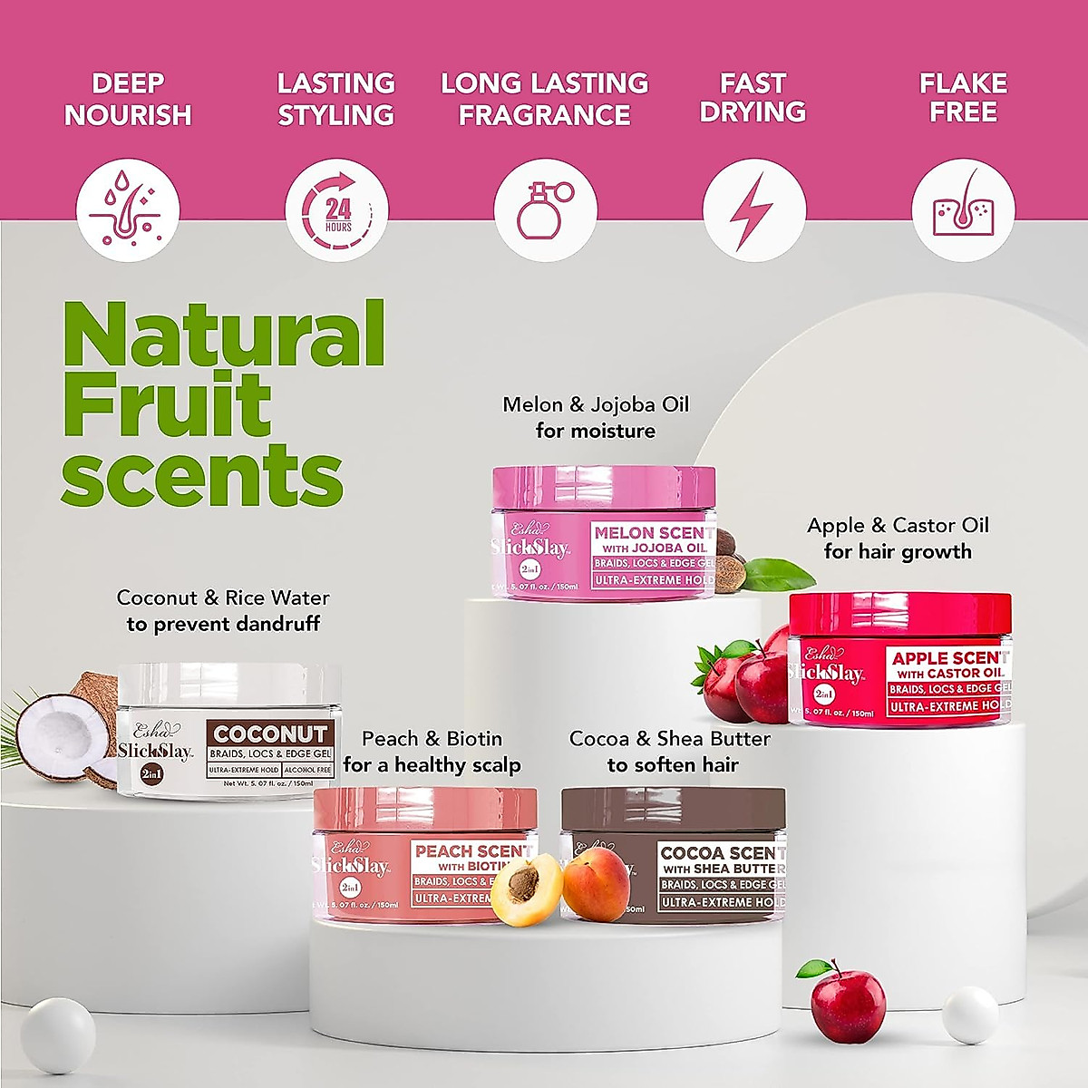 Esha Slick N Slay Braiding Gel - 3-in-1 Ultra Extreme Hold Hydrating & Conditioning Shining Fast Dry Locking Gel for Locs, Twists, Braids, and Edges (PEACH, 17 oz.)