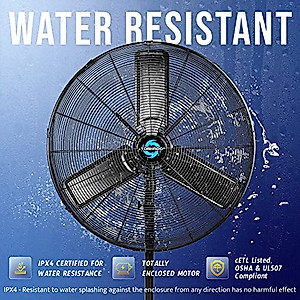 Tornado 30 Inch Commercial Industrial Oscillating Stationary Waterproof Pedestal Electric Fan cETL Safety Listed - 2 Years Limited Warranty