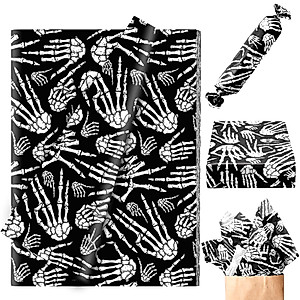 100 Sheets 20 * 14 Inches Halloween Tissue Paper for Gift Wrapping Black White Skeleton Hands Tissue Paper for Gift Bags Spooky Decorative Tissue for Halloween Party DIY Craft