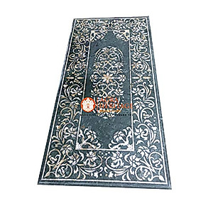 Green Marble Top Center Dining Table Precious Inlay Stone Floral Arts Hallway Furniture Decor | 48"x24" Inches