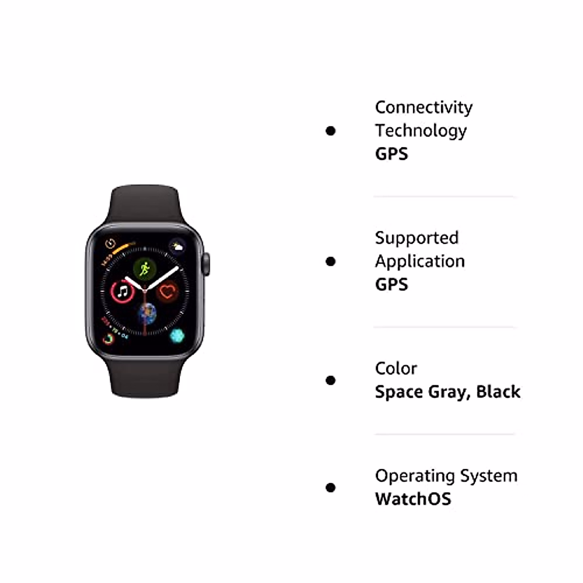 Apple Watch Series 4 (GPS, 44MM) - Space Gray Aluminum Case with Black Sport Band (Renewed)