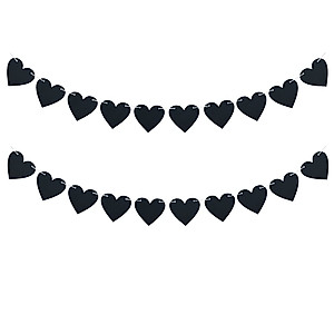 FAZHBARY 2 Pack Black Felt Heart Garland Banner for Valentines Banner Gothic Decor Farewell Wedding Anniversary Party Decorations