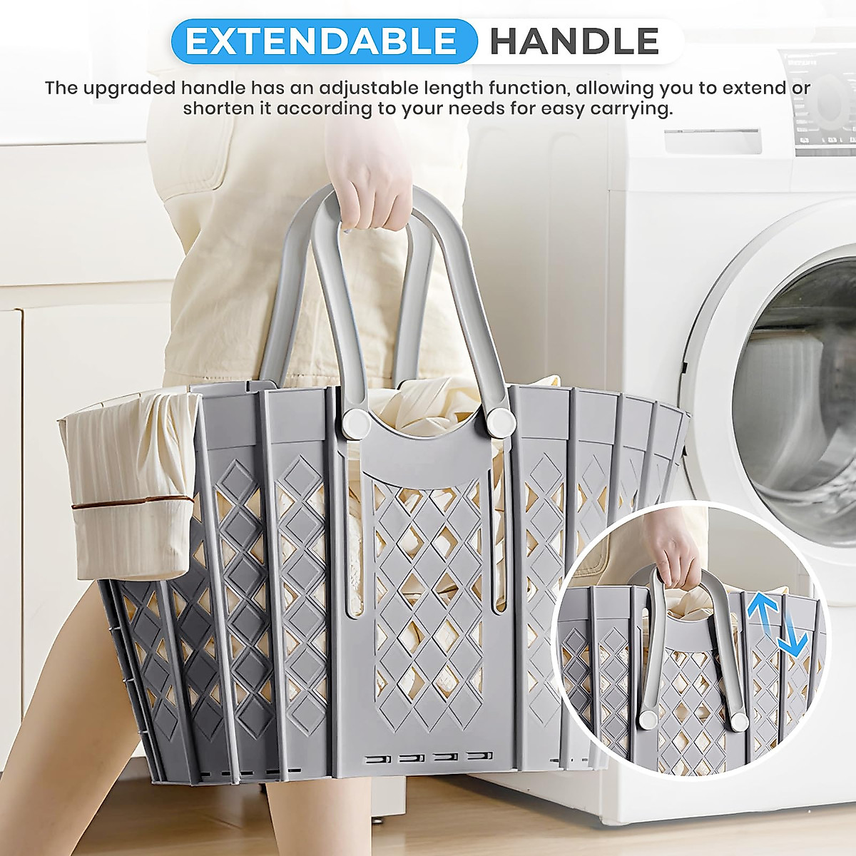 PATWING 2-Pack Collapsible Laundry Baskets, 41L Space Saving Foldable Laundry Basket, Large Plastic Laundry Basket, Collapsible Hamper with Handles for Home, Kids Room, Dorm (Triangle -Grey 2 pack)