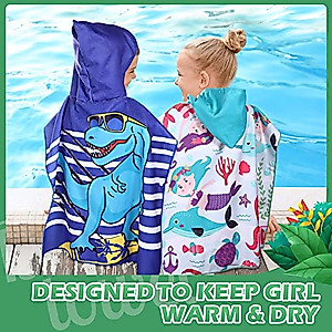 3 Pack Kids Hooded Towel 47 x 24 Inch Baby Beach Bath Towel for Girls Boys Thicker Toddler Swim Towels Ponchos with Hood Cotton Pool Bath Towels Poncho for 1-7 Years (Shark, Dinosaur)