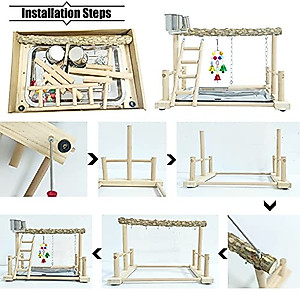 PINVNBY Bird Playground Parrot Playstand Birds Play Stand Wood Exercise Perch Gym Stand Playpen Ladder with Feeder Cups Hanging Swing Toys for Parakeet Conure Cockatiel Budgie Cage Accessories
