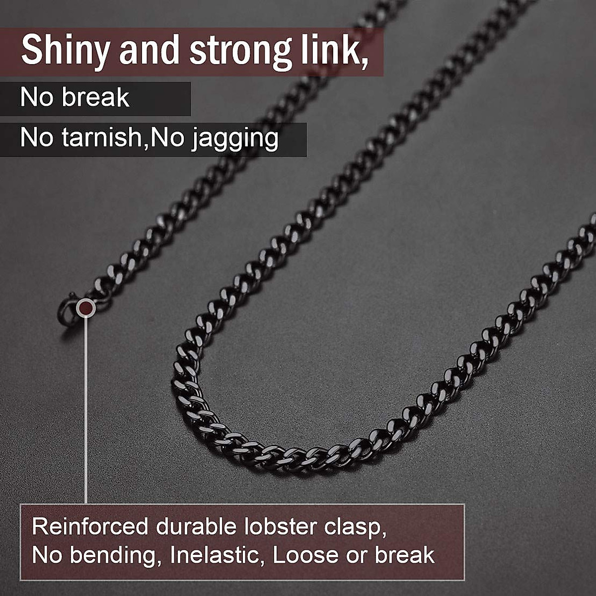 FindChic 7mm 18'' Men Black Curb Chain Necklace Thick Link Chains for Men