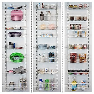 8 tier, Over the Door Organizer - Hanging Wall Rack for Closet, Bathroom, or Kitchen Organization and Storage - Metal Pantry Shelves by Home-Complete (White)