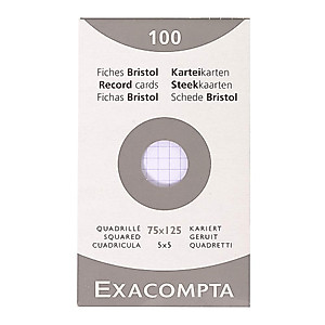 Exacomptan Bristol Record Card Squared Board for Printing, 75x125mm - White, Pack of 100