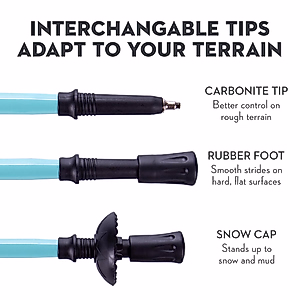 Trekking Pole & Walking Staff | Strong, Lightweight Aluminum | Extends up to 53" Collapses Down to 23" | All-Terrain: Interchangeable Carbonite Ice Pick Tip, Rubber Asphalt Tip, and Snow Cap (Pink)