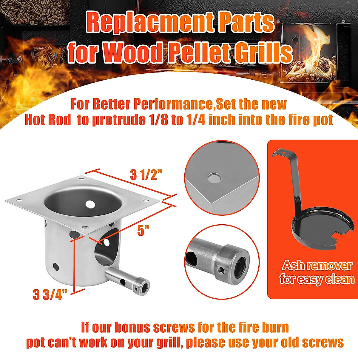 Pellet Grill Replacement Parts for Traeger, Pit Boss Wood Pellet Grills, Upgraded Auger Motor, Grill Induction Fan, Fire Burn Pot and Hot Rod Igniter, Grill Parts with Ash Remover, Screws and Fuse
