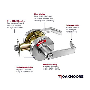 Commercial Grade Bathroom Door Lock with Occupancy Indicator - See Occupied Vacancy or Engaged Status On Public Restroom Toilet - with Deadbolt Locks