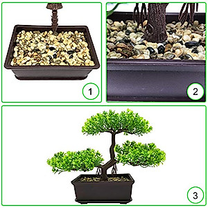 Rozwkeo Artificial Bonsai Tree, Small Pine, 11.4x8.6in, Plastic, Green, Decor, All Seasons, Pot
