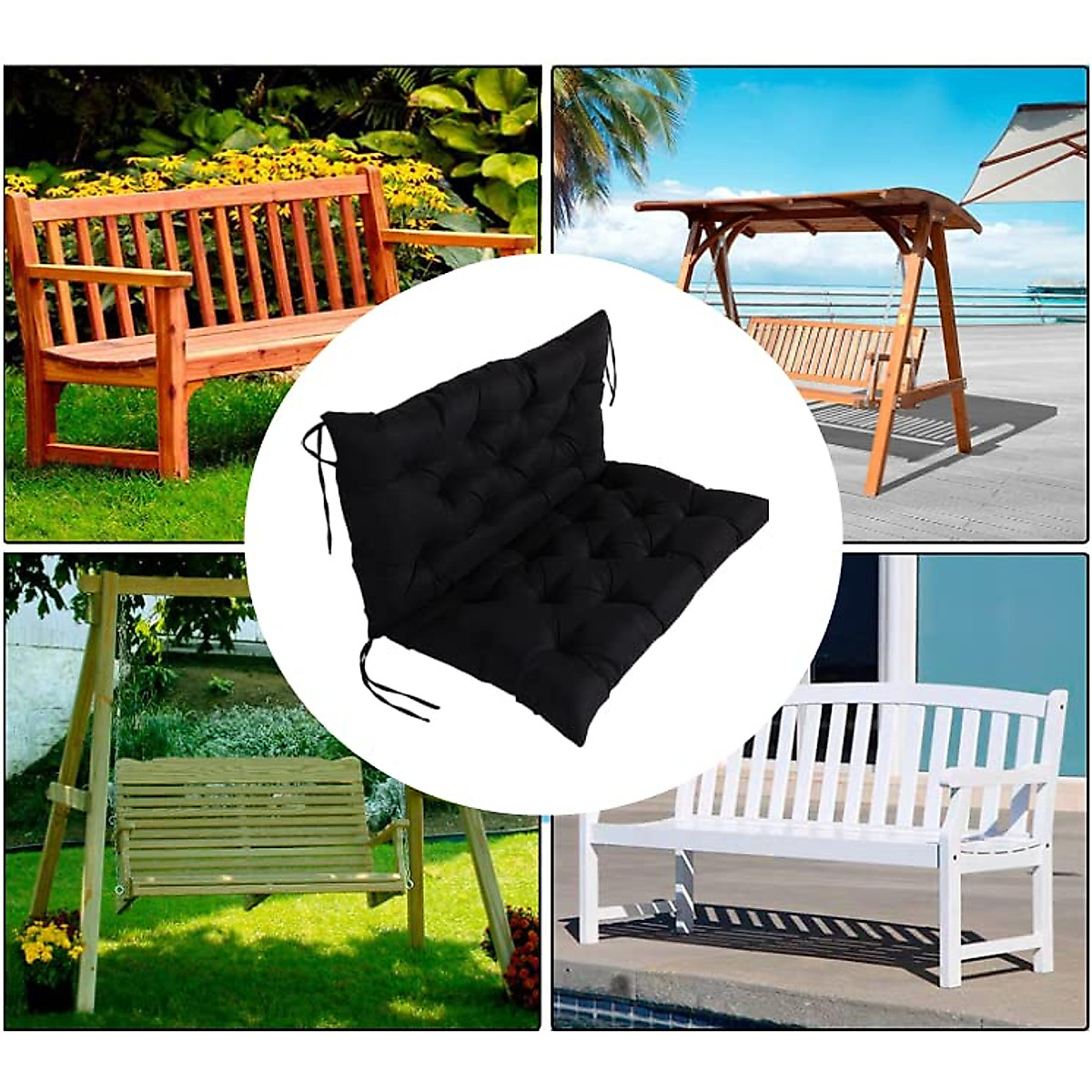 Ecueze Porch Swing Cushions,Replacement Cushions for Outdoor Swing with Backrest, Outdoor Swing Cushions for Swing Bench Chair Garden Seats,Swing Replacement Cushions with Eight Straps