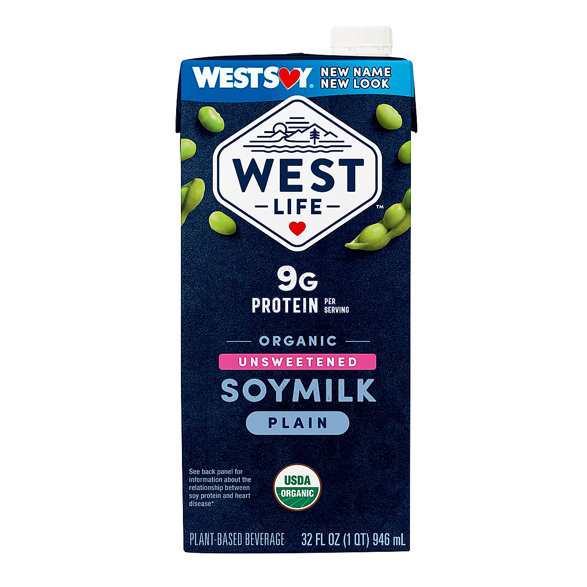 West Life Organic Soy Milk, Unsweetened Plain, Low Sugar, 9g of Protein, Vegan Dairy Alternative, Lactose-Free, Shelf Stable, 32oz (Pack of 6)