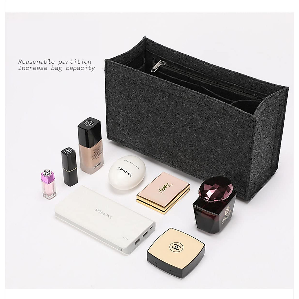 Lckaey Purse Organizer insert for book tote insert book medium tote insert 2008black grey-L