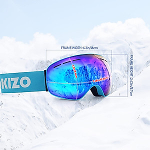 Dizokizo Ski Goggles Interchangeable Spherical Lens for Skiing Snowboard Anti-fog 100% UV Protection Triple Breathable Foams for Kids REVO Blue