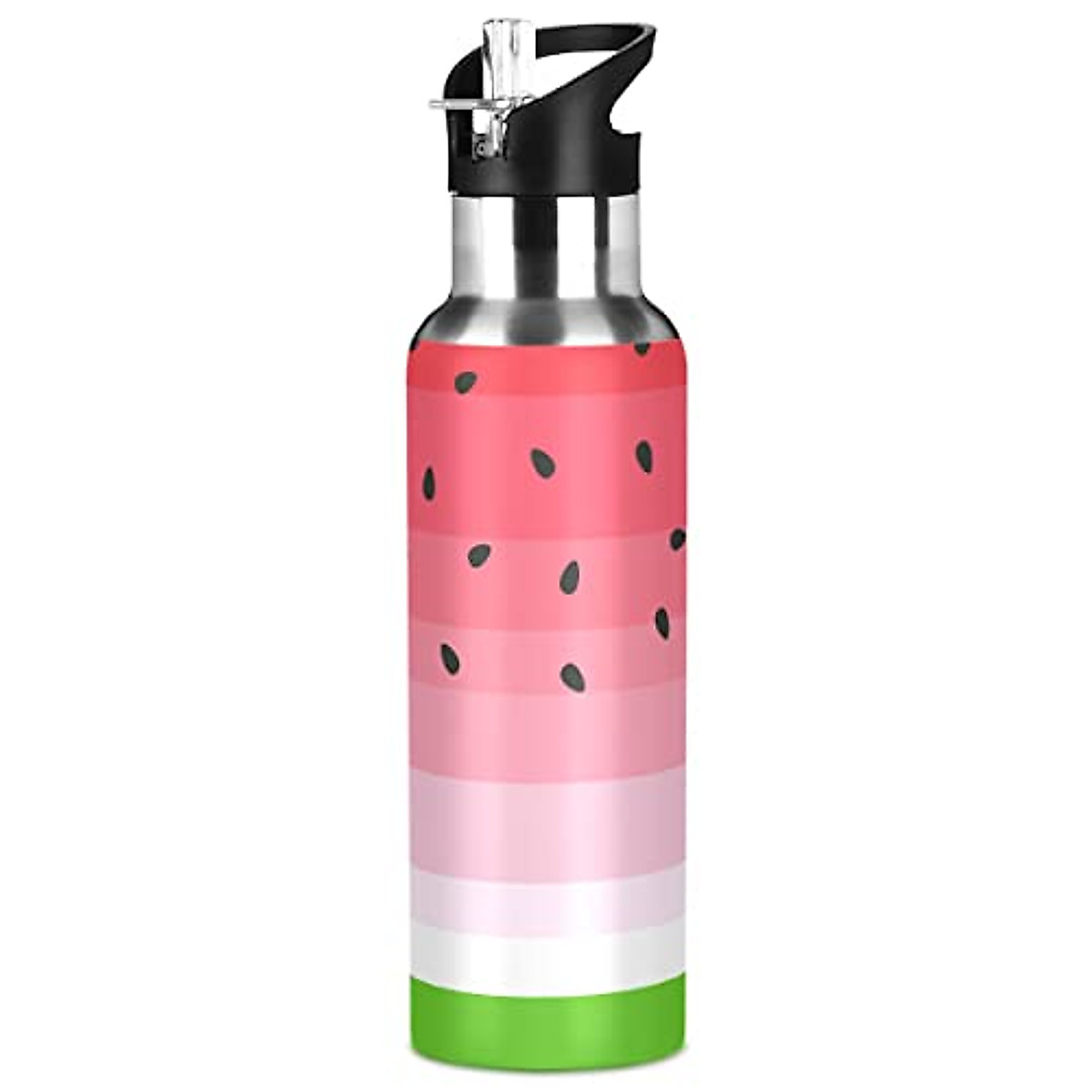 xigua Watermelon Water Bottle with Straw Lid Vacuum Insulated Stainless Steel Thermo Flask for Sports Cycling Hiking School Home,20 oz.