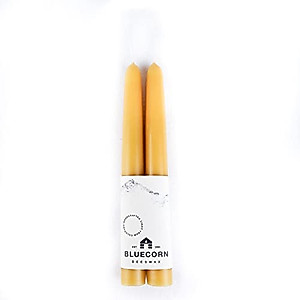 Bluecorn Beeswax 100% Pure Beeswax Taper Candles, Pair (2 Candles) (Raw, 8")